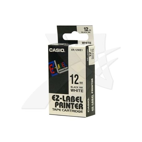 Casio XR-12WE1 - Tarranauha 12 mm x 8 m, Musta / Valkoinen - Mininova Oy